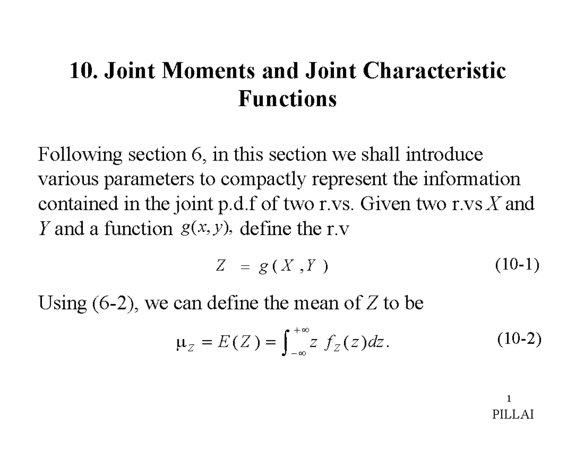 Lectr 10a - Lecture notes 10 - 1 10. Joint Moments and Joint ...