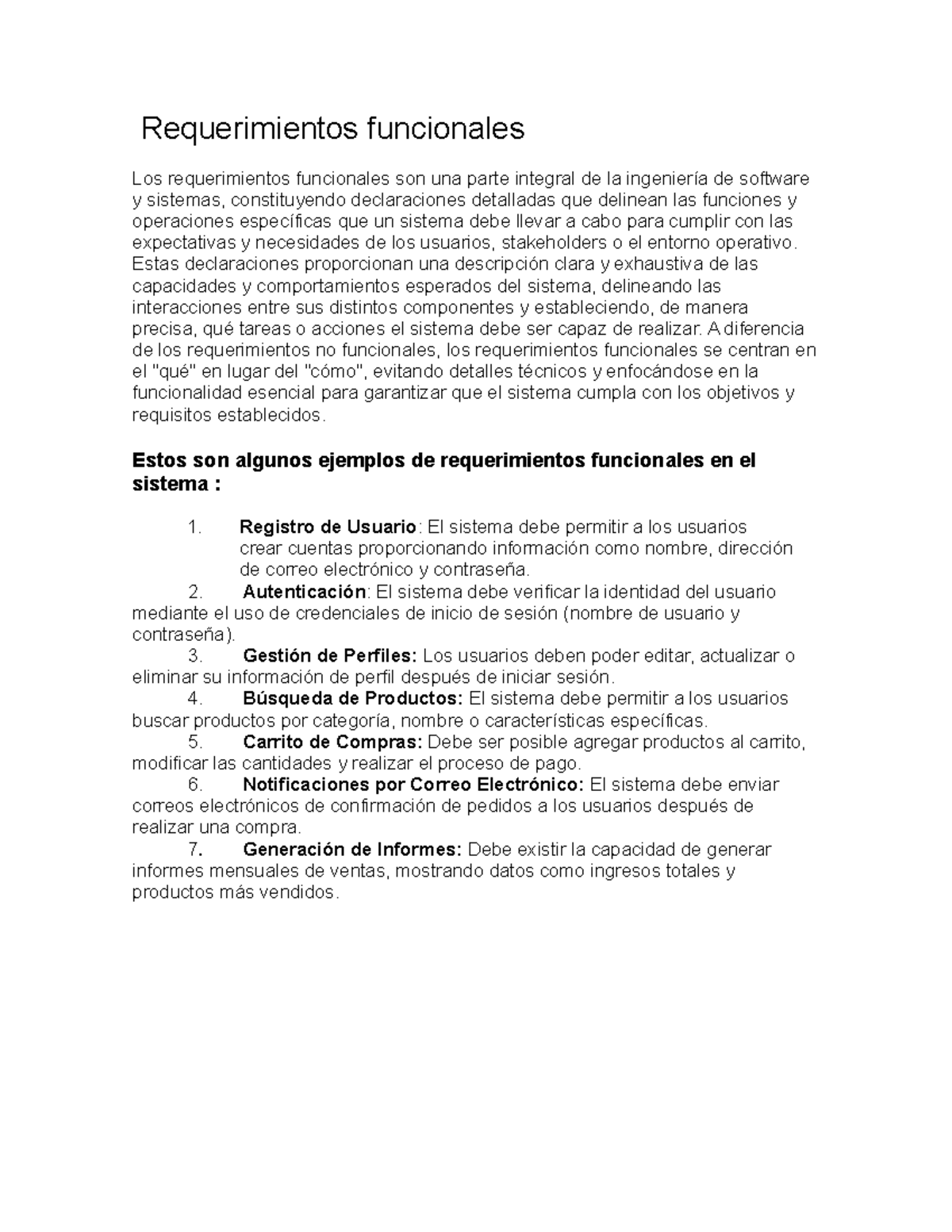 Requerimientos funcionales - Estas declaraciones proporcionan una ...