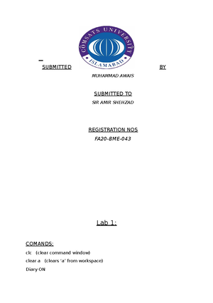 CS02 - CUI SAHIWAL - Control Systems Lab Department of Electrical & Computer Engineering - Studocu