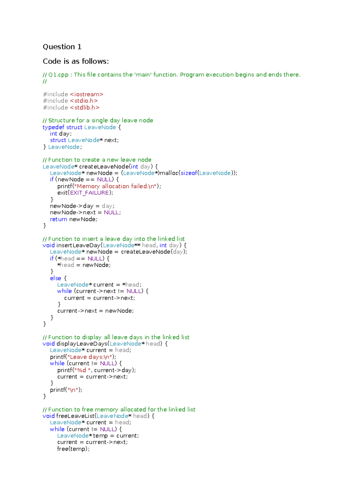 Programming 622 - Answers to assignment 1 - Question 1 Code is as follows: // Q1 : This file ...