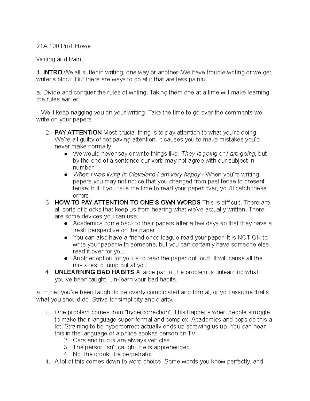 Writing and Pain - 21A Prof. Howe Writing and Pain INTRO We all suffer ...