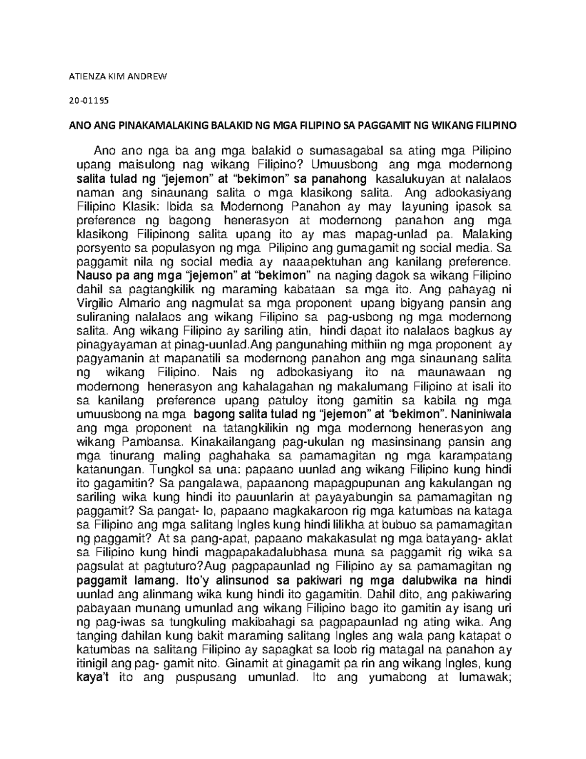 Atienza Balakid sa wikang Filipino - ATIENZA KIM ANDREW 20- ANO ANG ...
