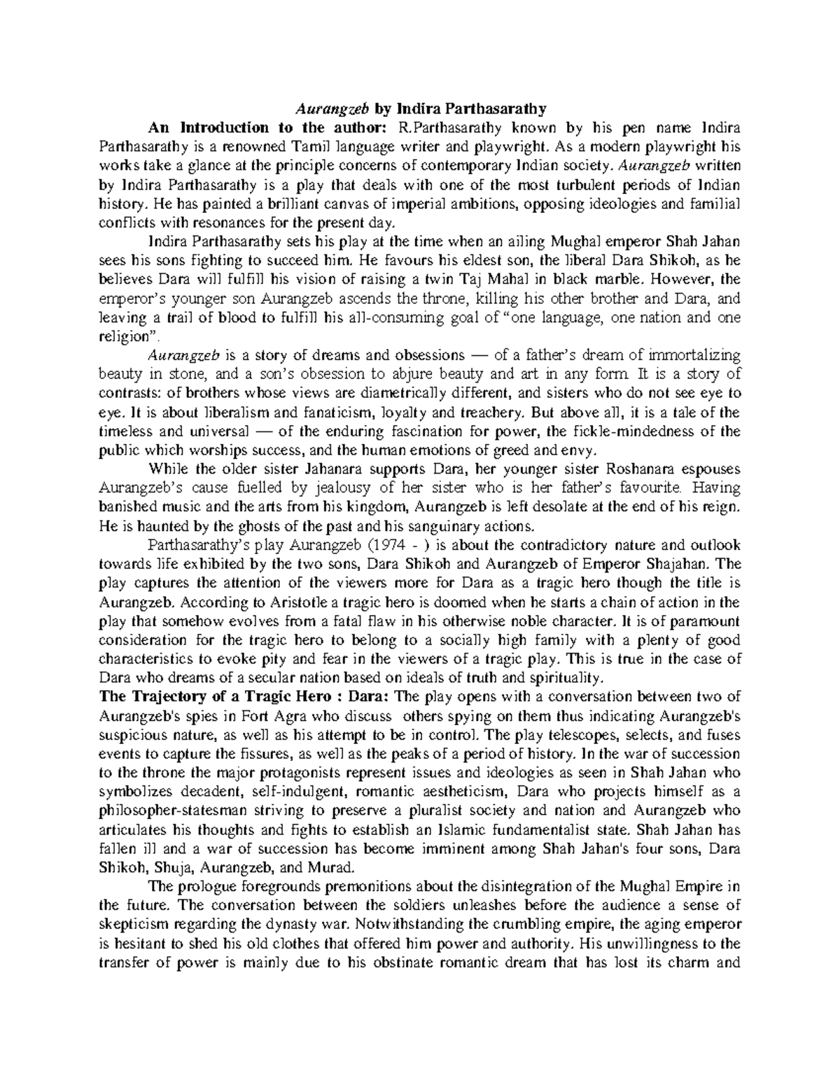 30 Indian Literature IN English Translation VI SEM Aurangzeb By Indira 30-indian-literature-in-english-translation-vi-sem-aurangzeb-by-indira
