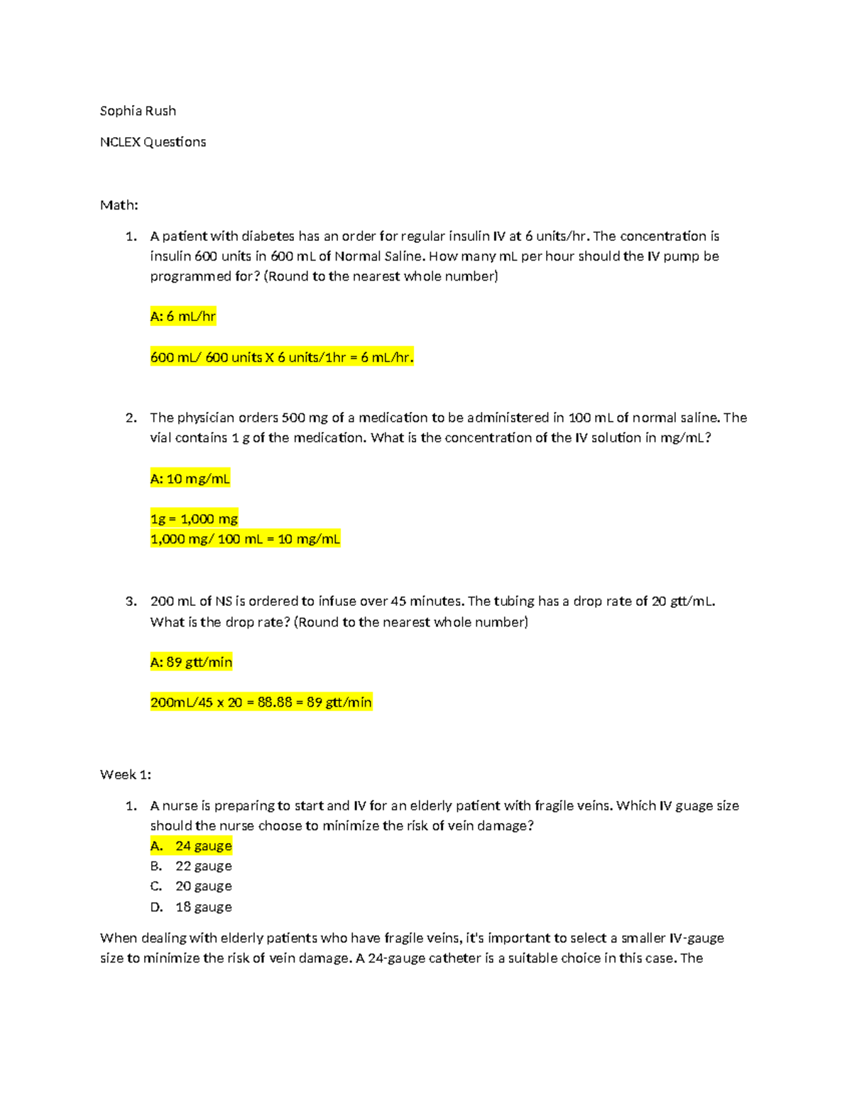 Nclex Questions - Sophia Rush NCLEX Questions Math: 1. A patient with ...