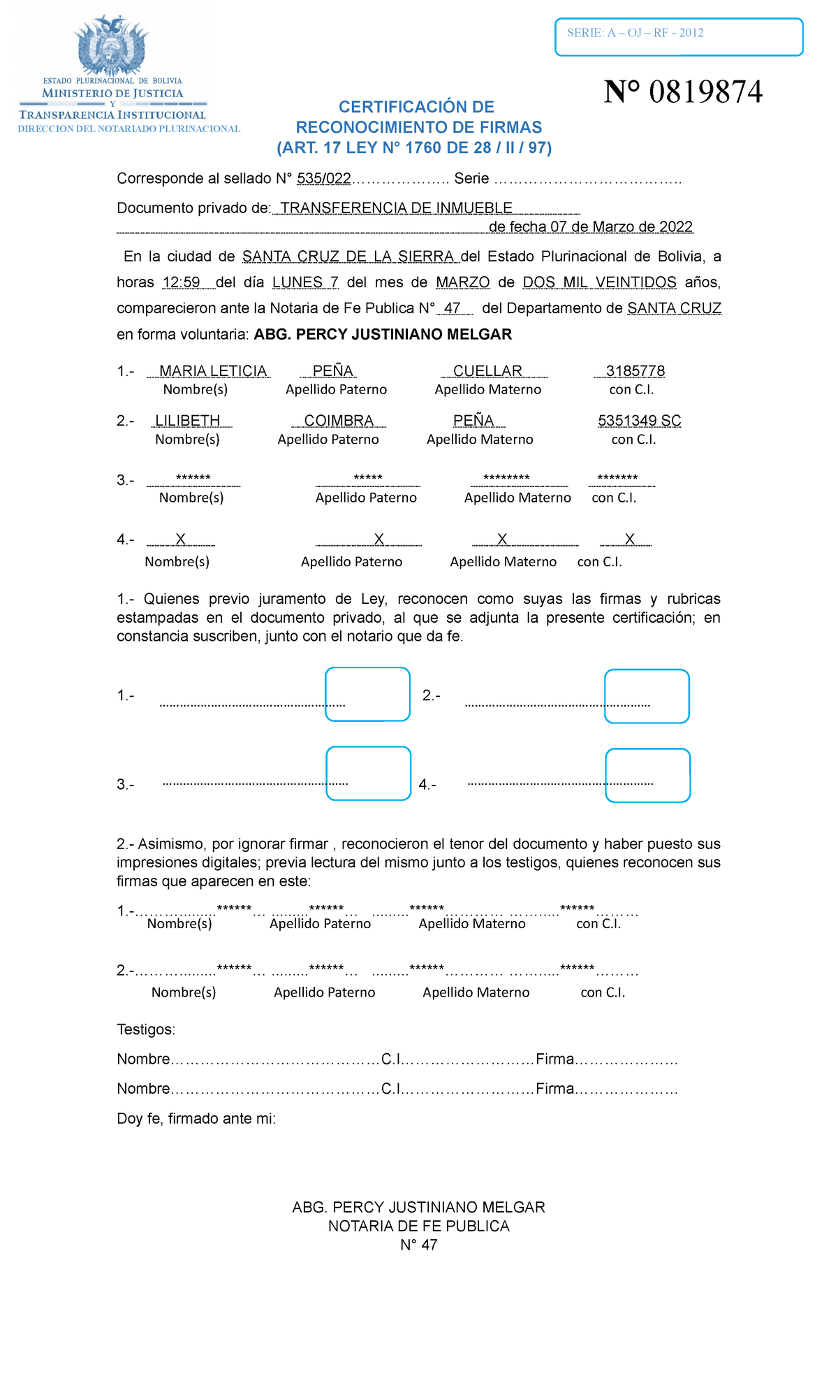 Transferencia Marco Fernando Barba ROCA Y Jorge Victor Perez Soliz ...