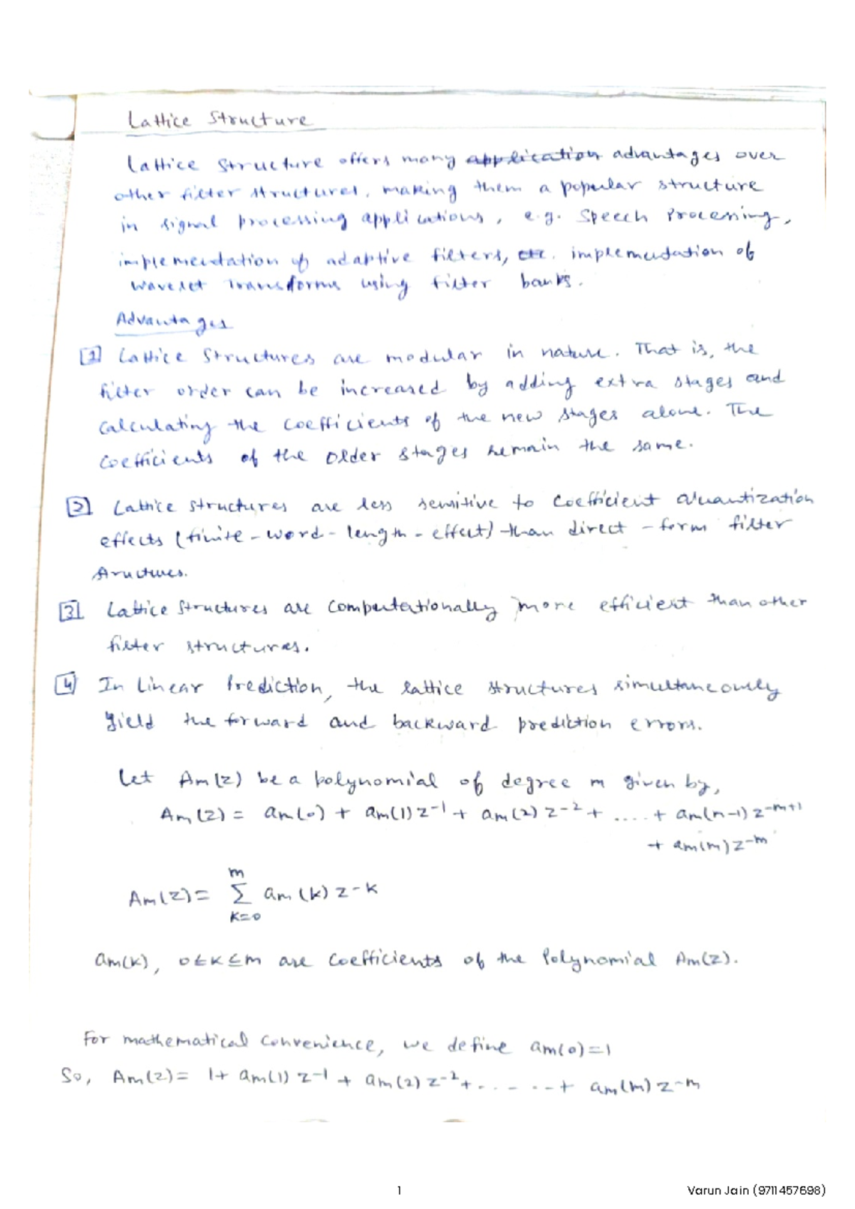Lattice Structure FIR & IIR - Digital Signal Processing - Studocu
