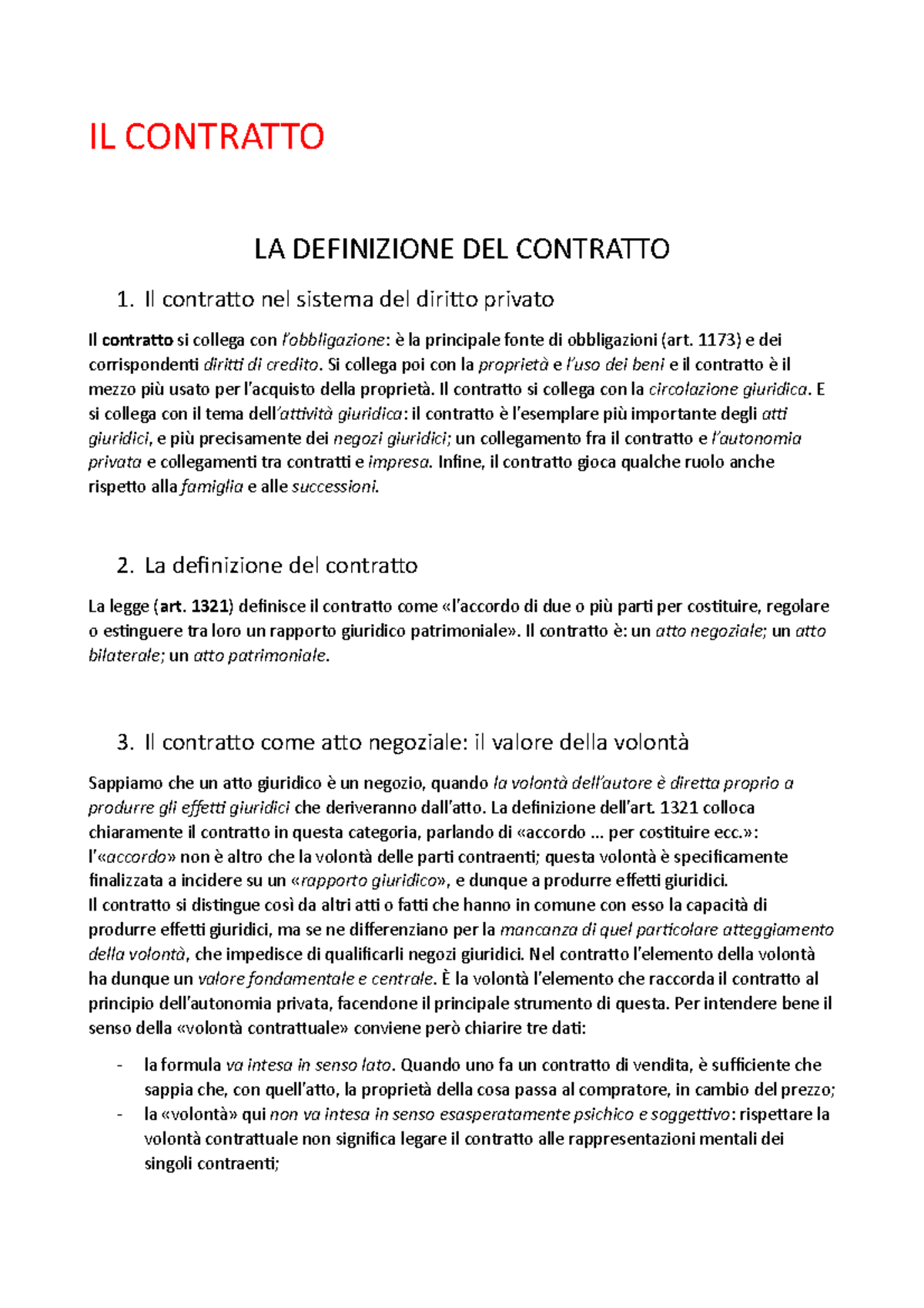 IL Contratto - riassunto - IL CONTRATTO LA DEFINIZIONE DEL CONTRATTO 1 ...