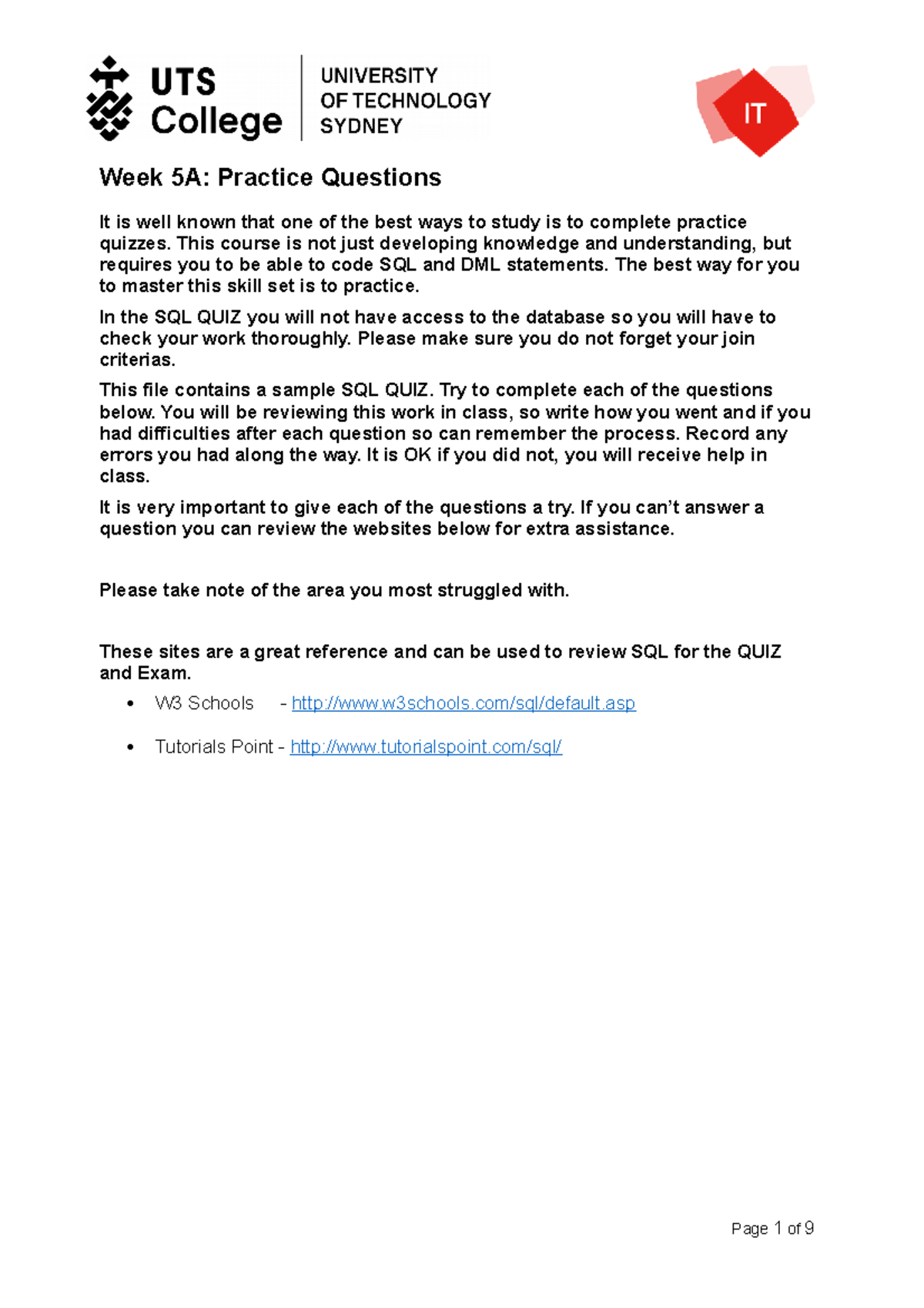 Week 5A - Practice Questions - Week 5A: Practice Questions It is well ...