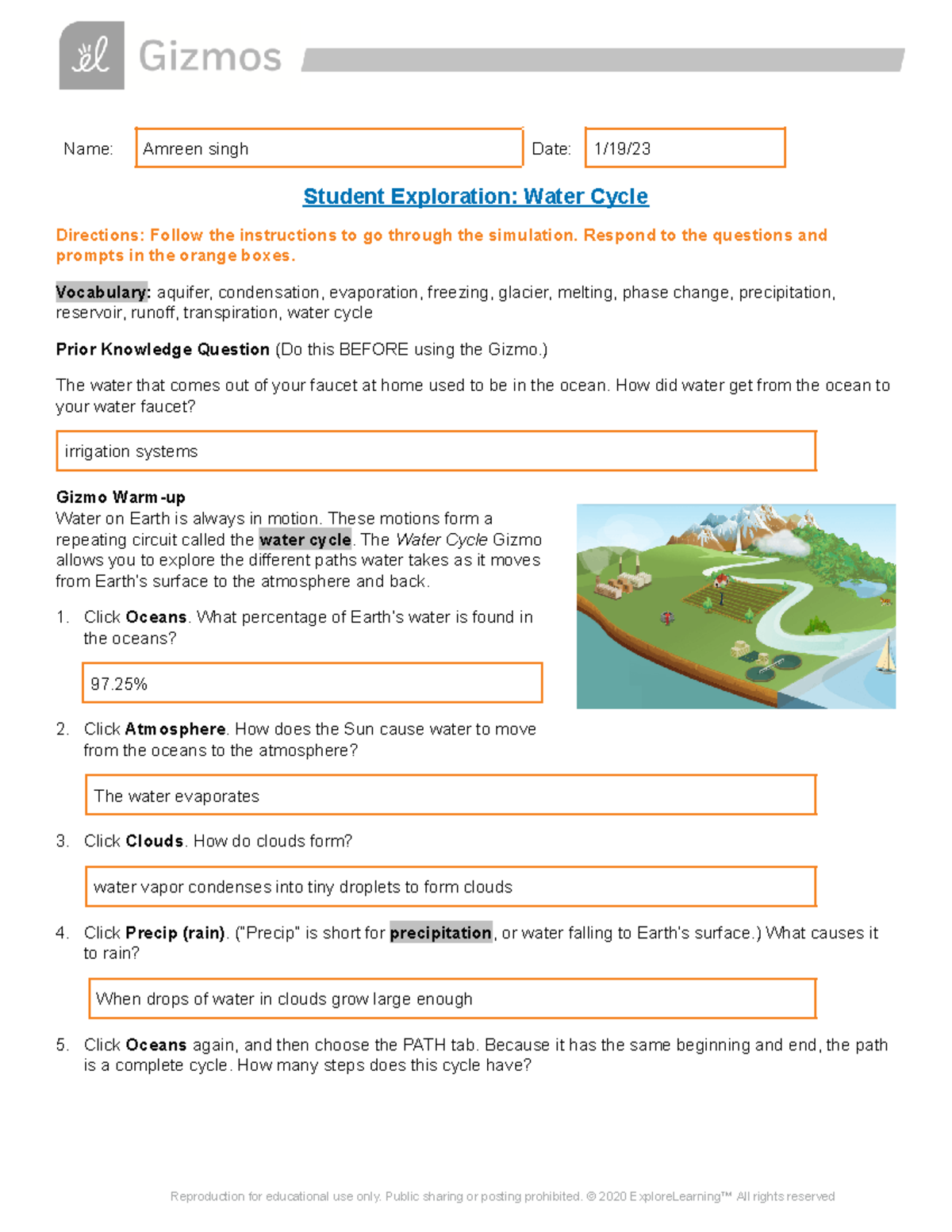 Gizmo - Water Cycle - Name: Amreen singh Date: 1/19/ Student ...