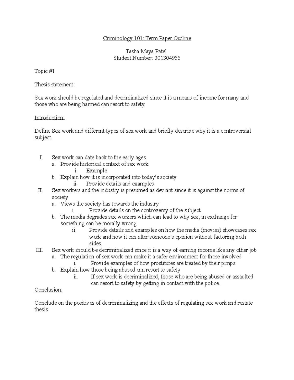 Criminology 101 term paper outine - Criminology 101: Term Paper Outline ...