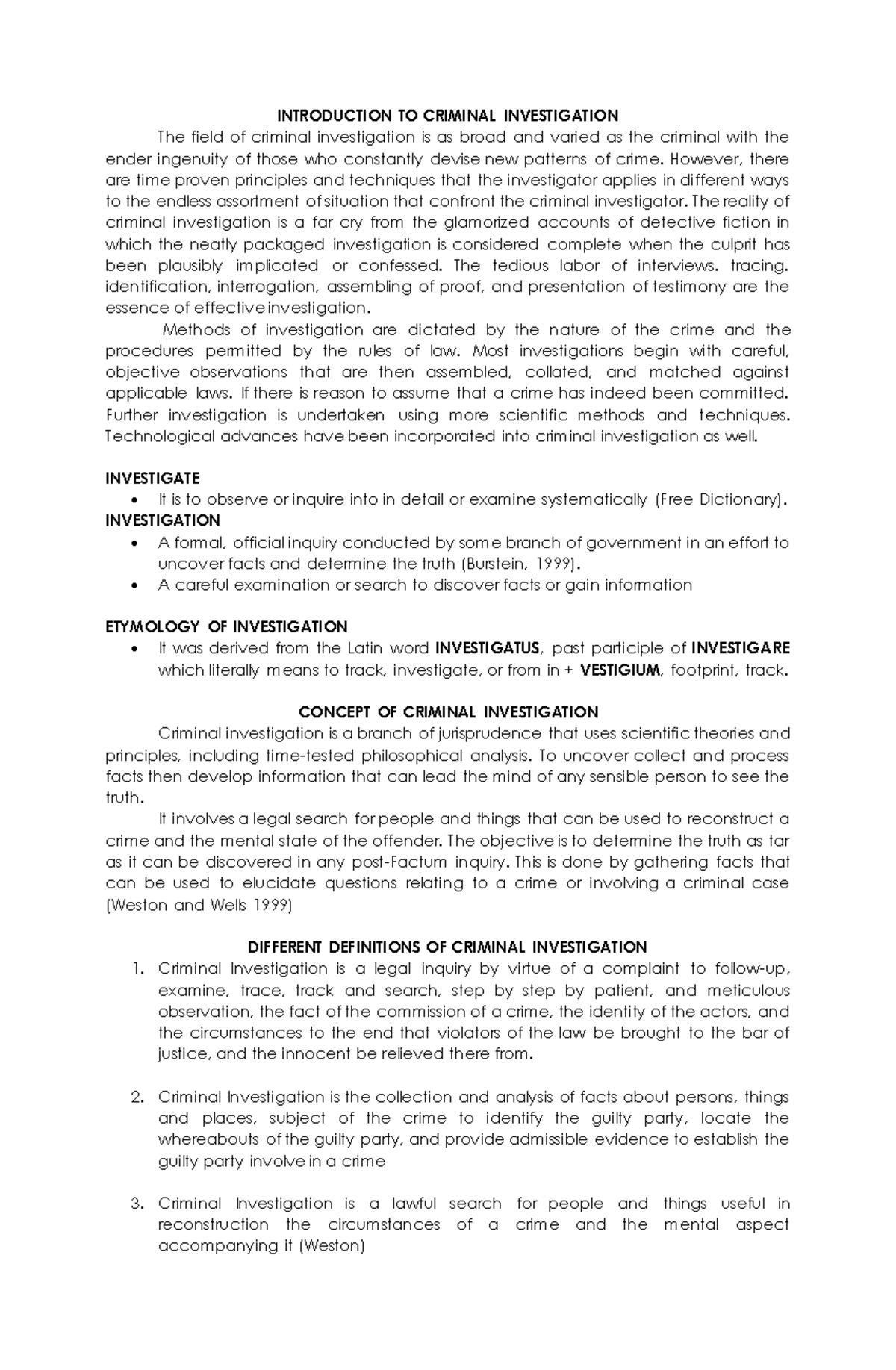 CDI-1 - It's all about crime investigation. - INTRODUCTION TO CRIMINAL ...