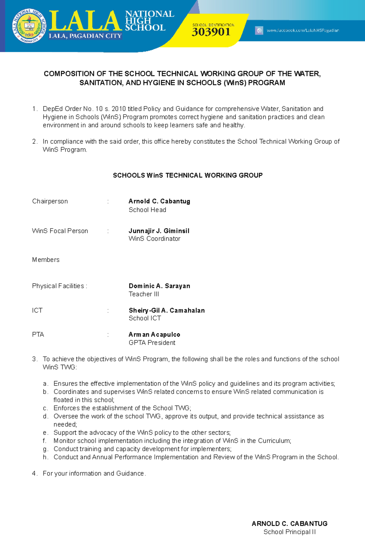 TWG - reb - COMPOSITION OF THE SCHOOL TECHNICAL WORKING GROUP OF THE ...