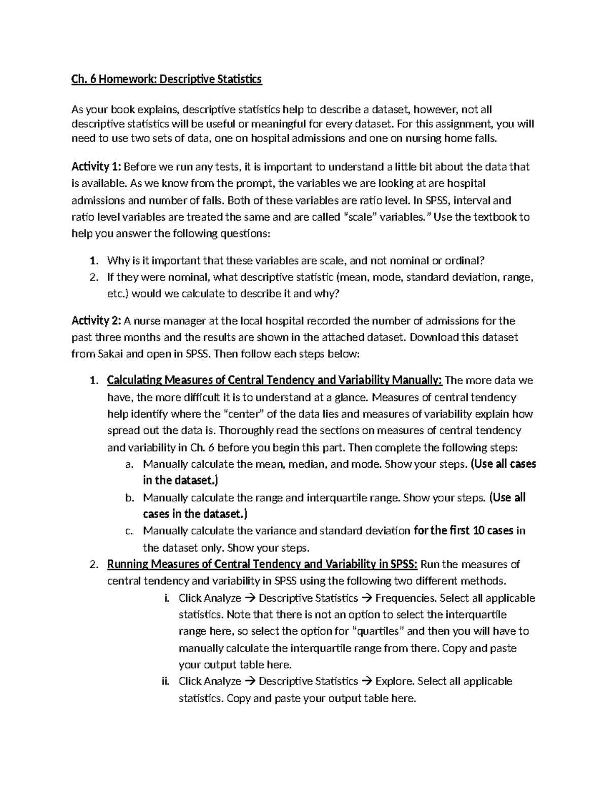 Ch. 6 Homework - Descriptive Statistics-1 - Ch. 6 Homework: Descriptive ...