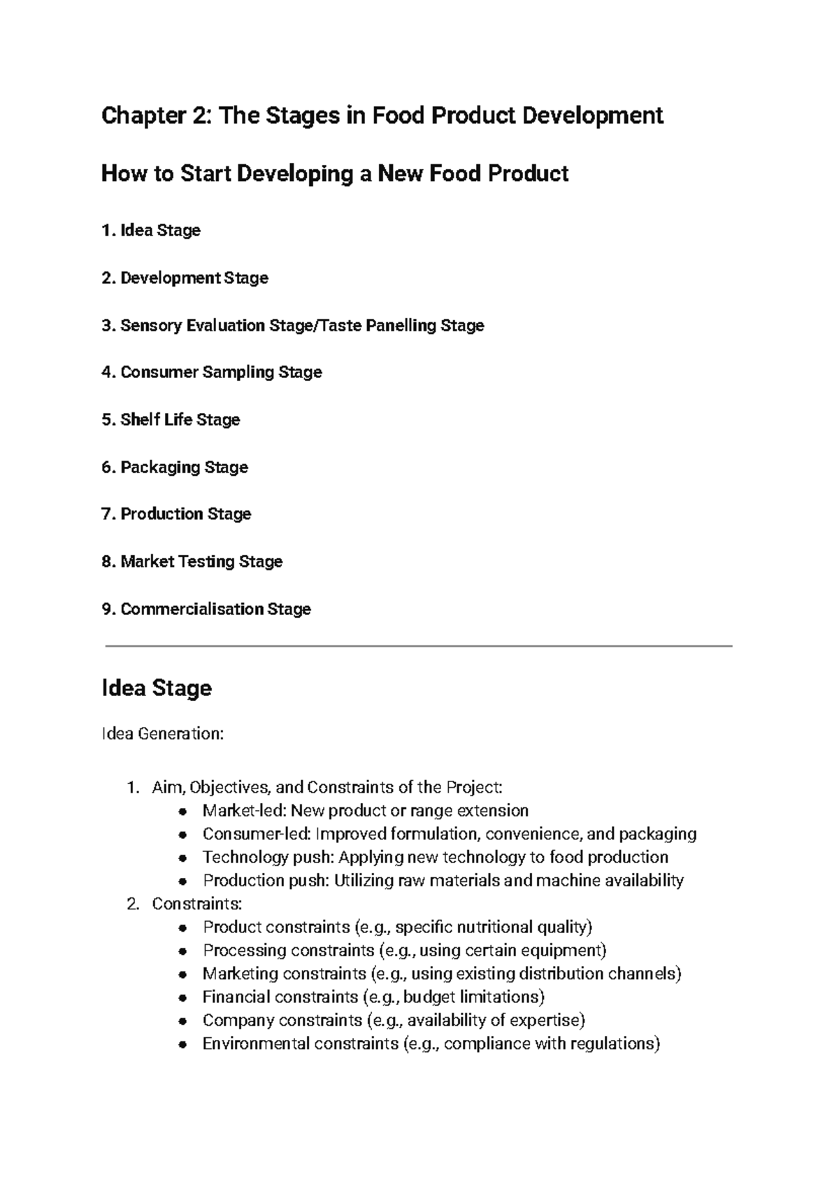 Chapter 2 The Stages in Food Product Development - Chapter 2: The ...