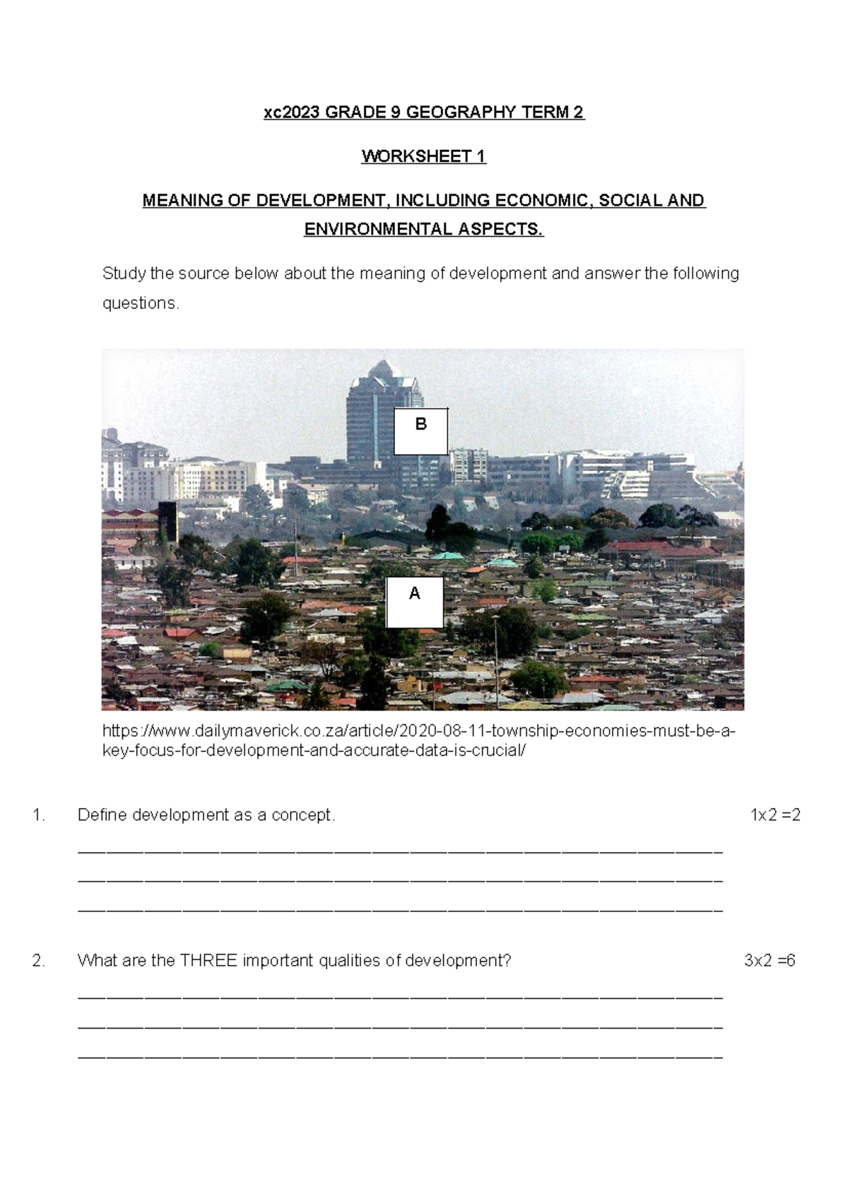 GR9 2023 Geography T2 Worksheets - xc2023 GRADE 9 GEOGRAPHY TERM 2 ...