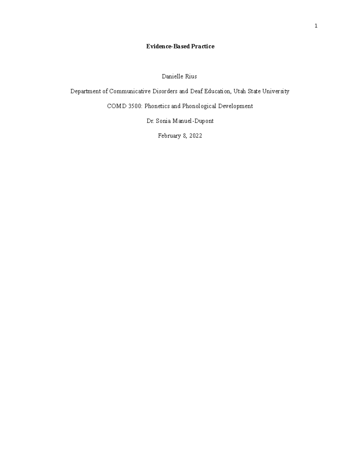 Evidence based practice Assignment - Evidence-Based Practice Danielle ...