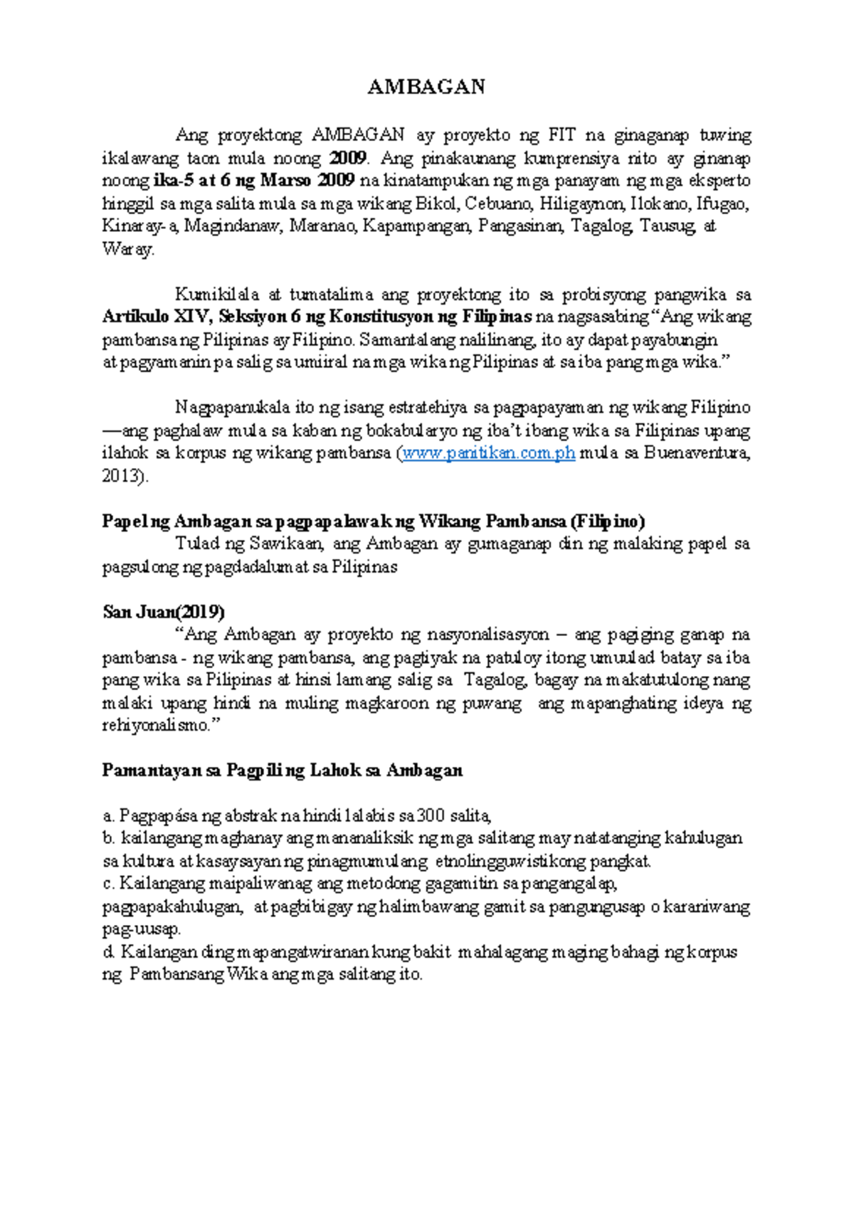 Ambagan - AMBAGAN Ang proyektong AMBAGAN ay proyekto ng FIT na ...