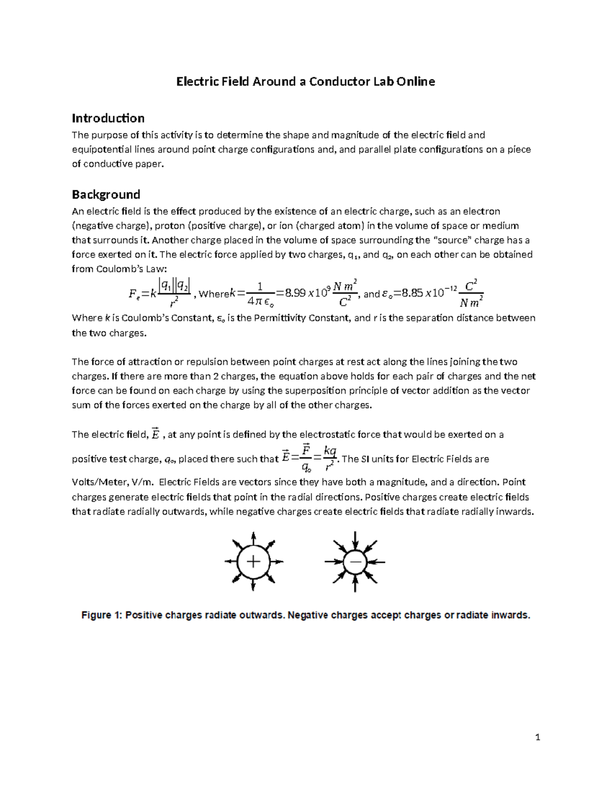 Fall2023 Electric Field Around a Conductor Lab Online-2 - Electric ...