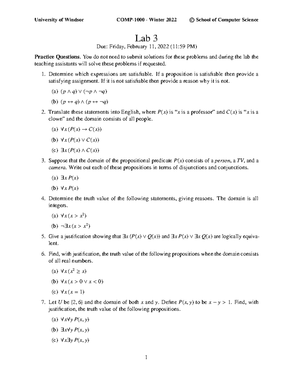 Week 3 laboratory - University of Windsor COMP-1000 - Winter 2022 ©School of Computer Science ...
