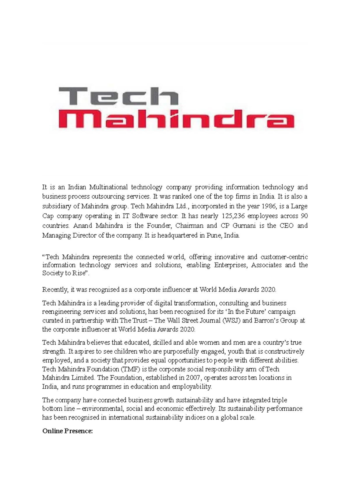 Tech Mahindra - It is very much useful information for any student ...