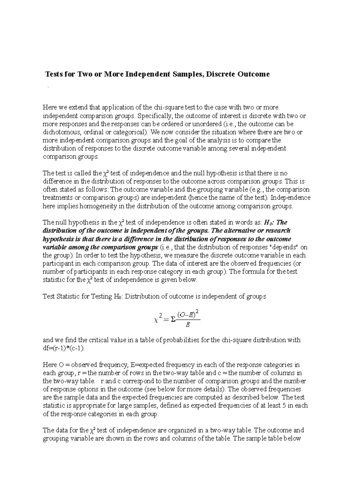 Tests for Two or More Independent Samples, Discrete Outcome ...