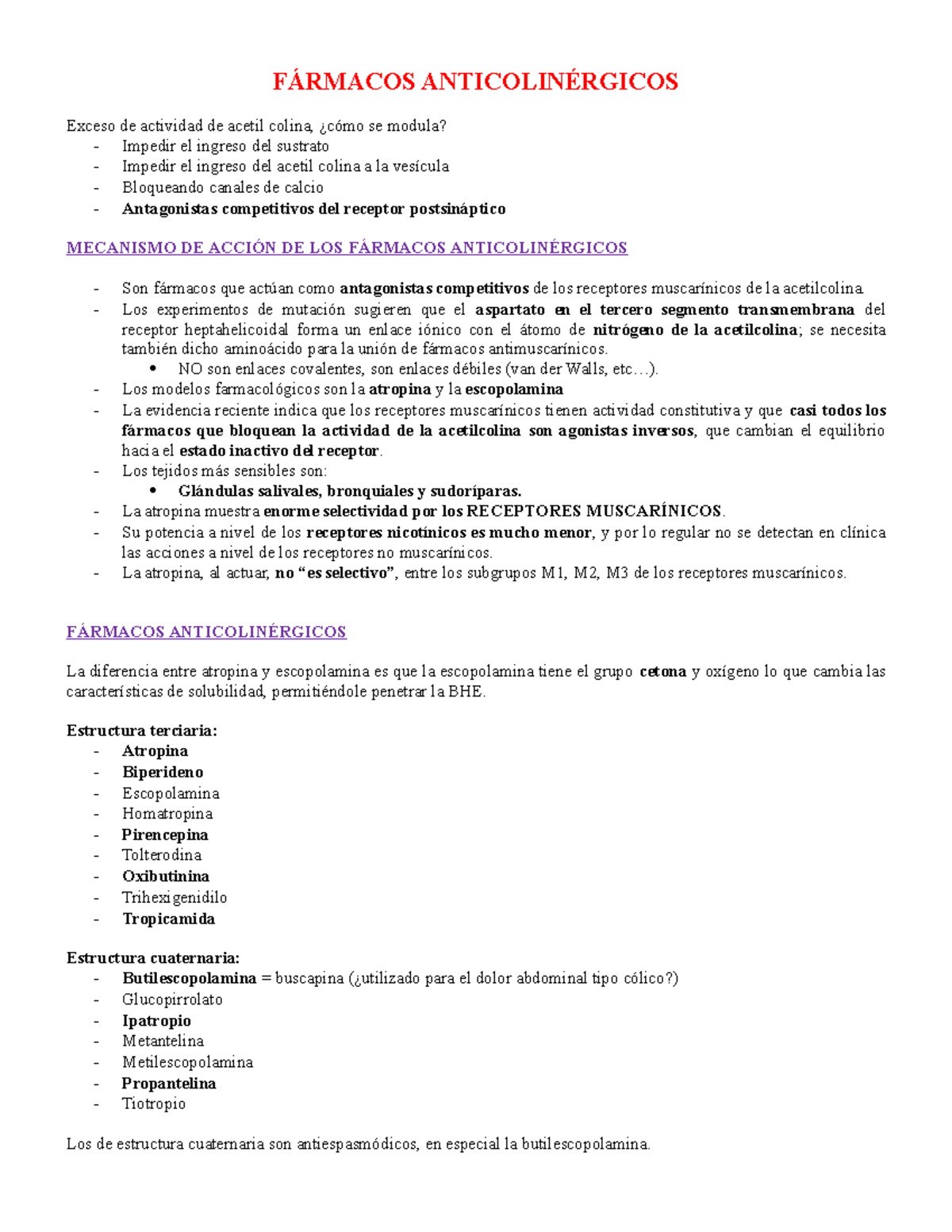 Fármacos Anticolinérgicoss - FÁRMACOS ANTICOLINÉRGICOS Exceso de ...