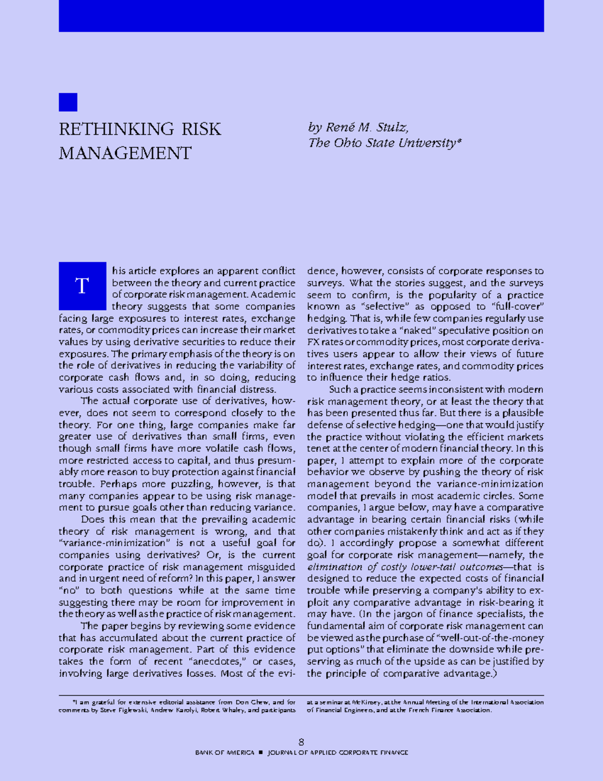 Rethinking Risk Management for Firms - Financial Risk Management - NEU ...