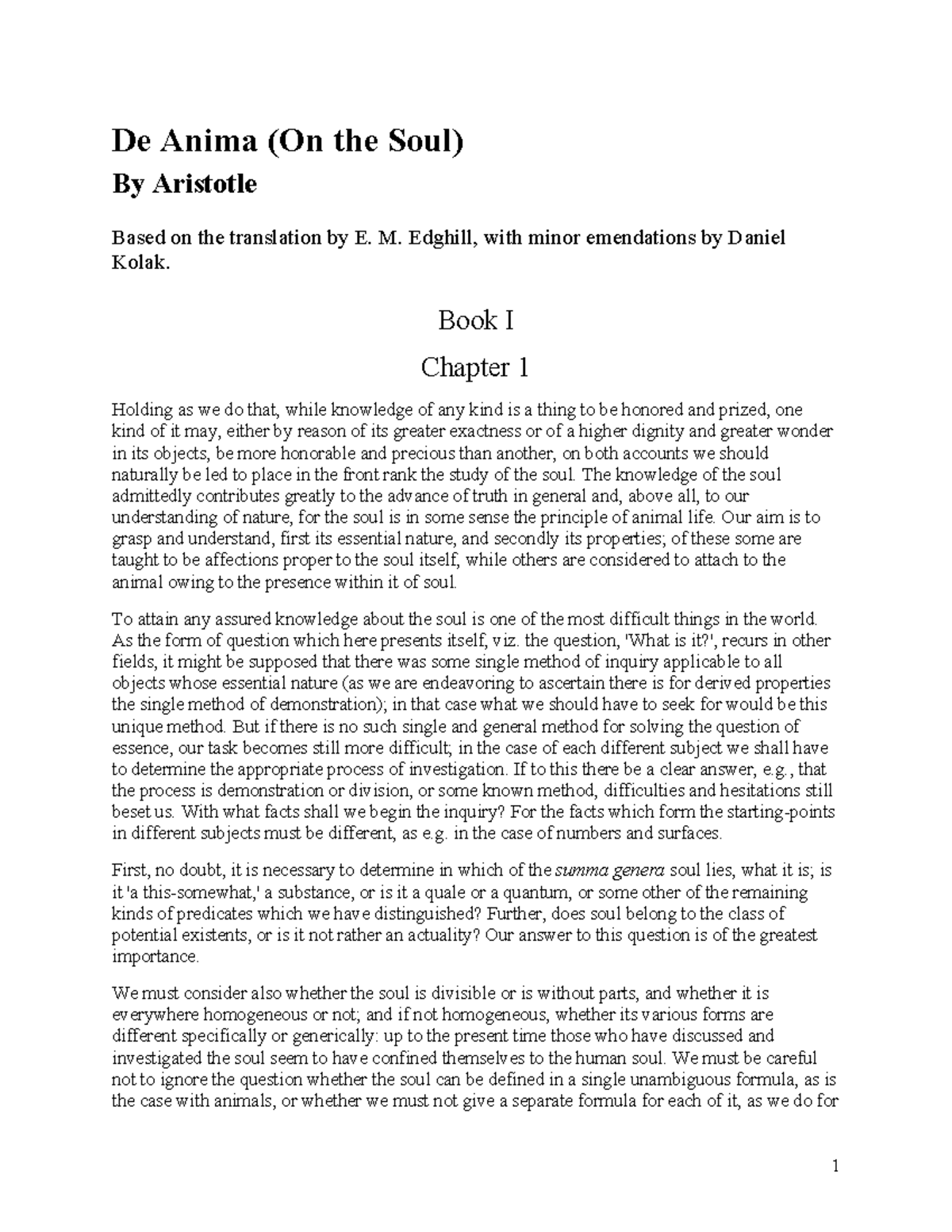 Aristotle anima final - De Anima (On the Soul) By Aristotle Based on ...