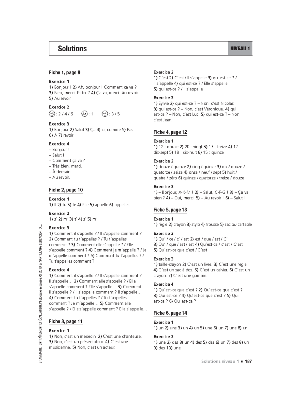 Solutions 1 - resolución - Solutions niveau 1 187 Fiche 1, page 9 ...