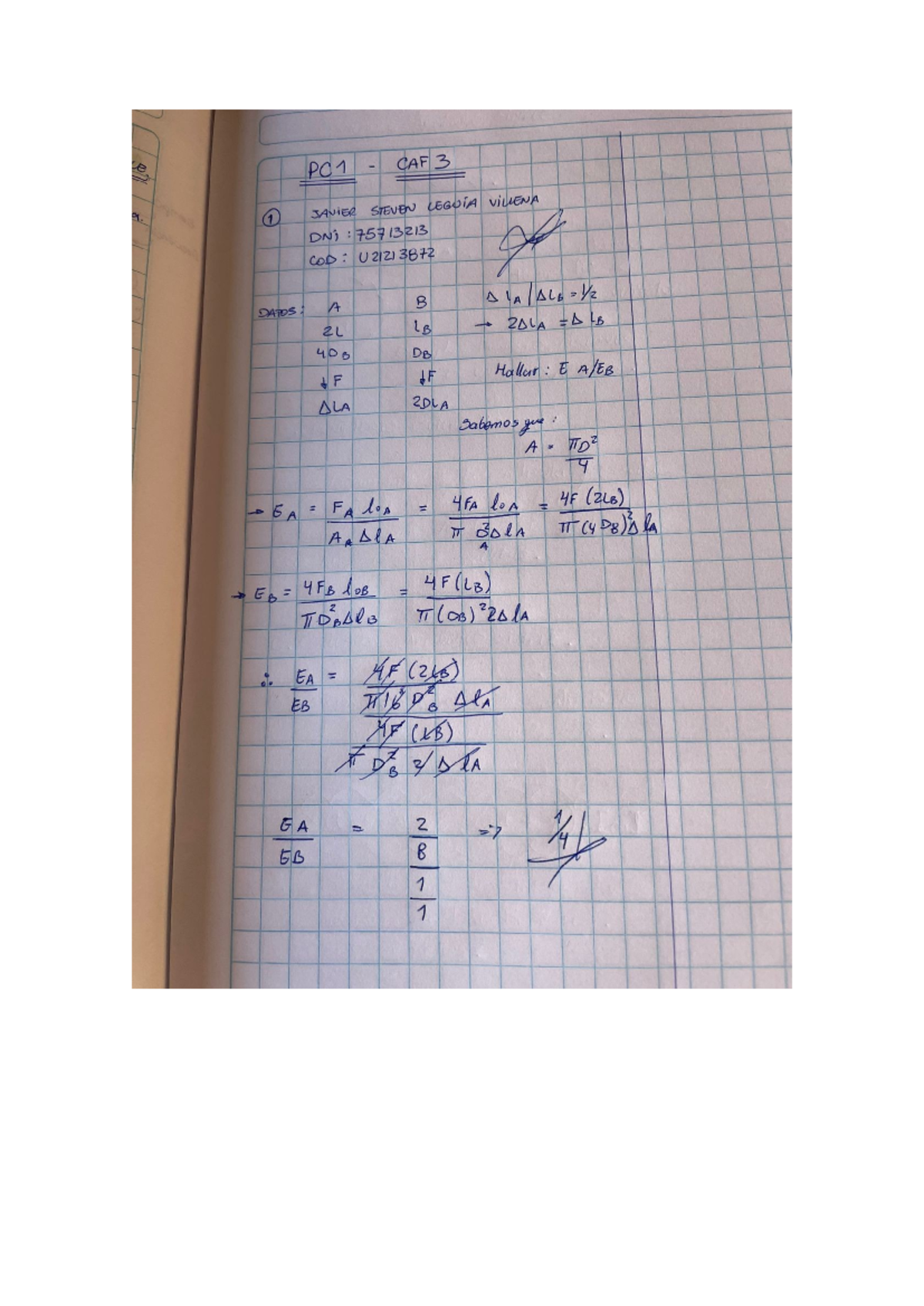 Practica Calificada 1 - CAF3 - PC1 - CAF 3 JAVIER STEVEN LEGUiA VILLENA 1 DNi : 75713213 COD ...
