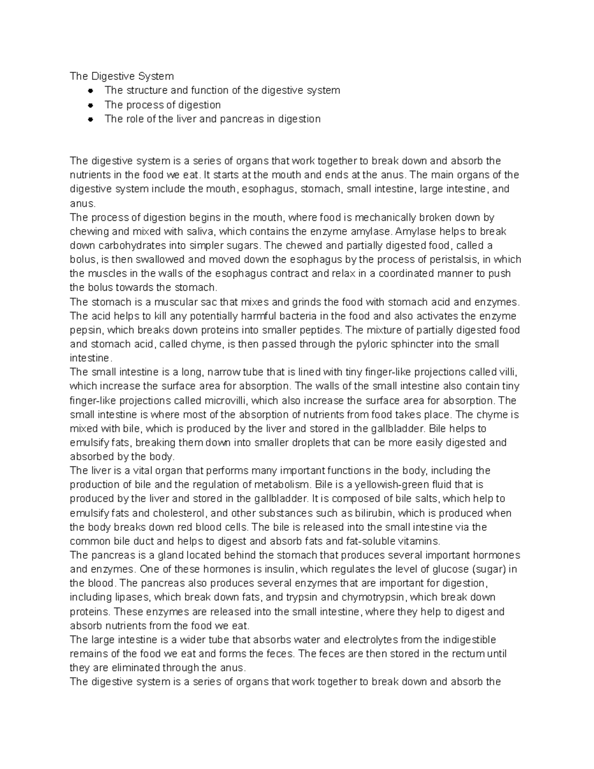 Biology concepts, The Digestive System - The Digestive System The structure and function of the ...