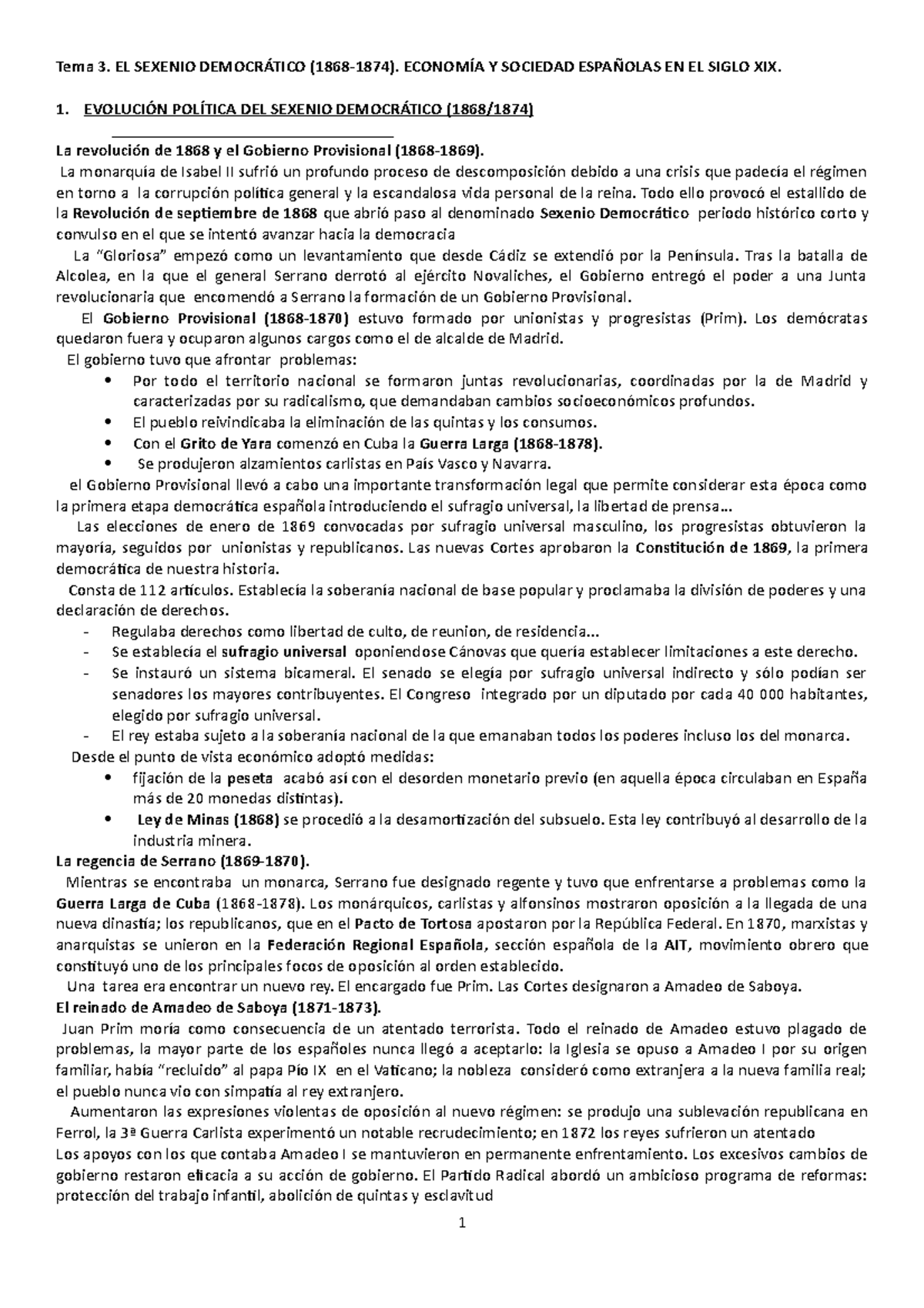 3. EL Sexenio Democrático - Tema 3. EL SEXENIO DEMOCRÁTICO (1868-1874). ECONOMÍA Y SOCIEDAD ...