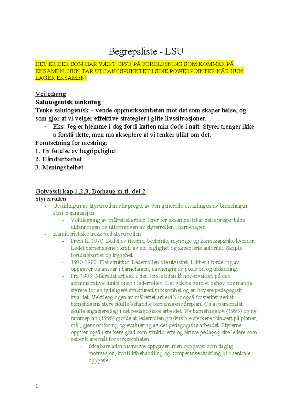 Begrepsliste - LSU - Begrepsliste - LSU DET ER DER SOM HAR VÆRT OPPE PÅ FORELESNING SOM KOMMER ...