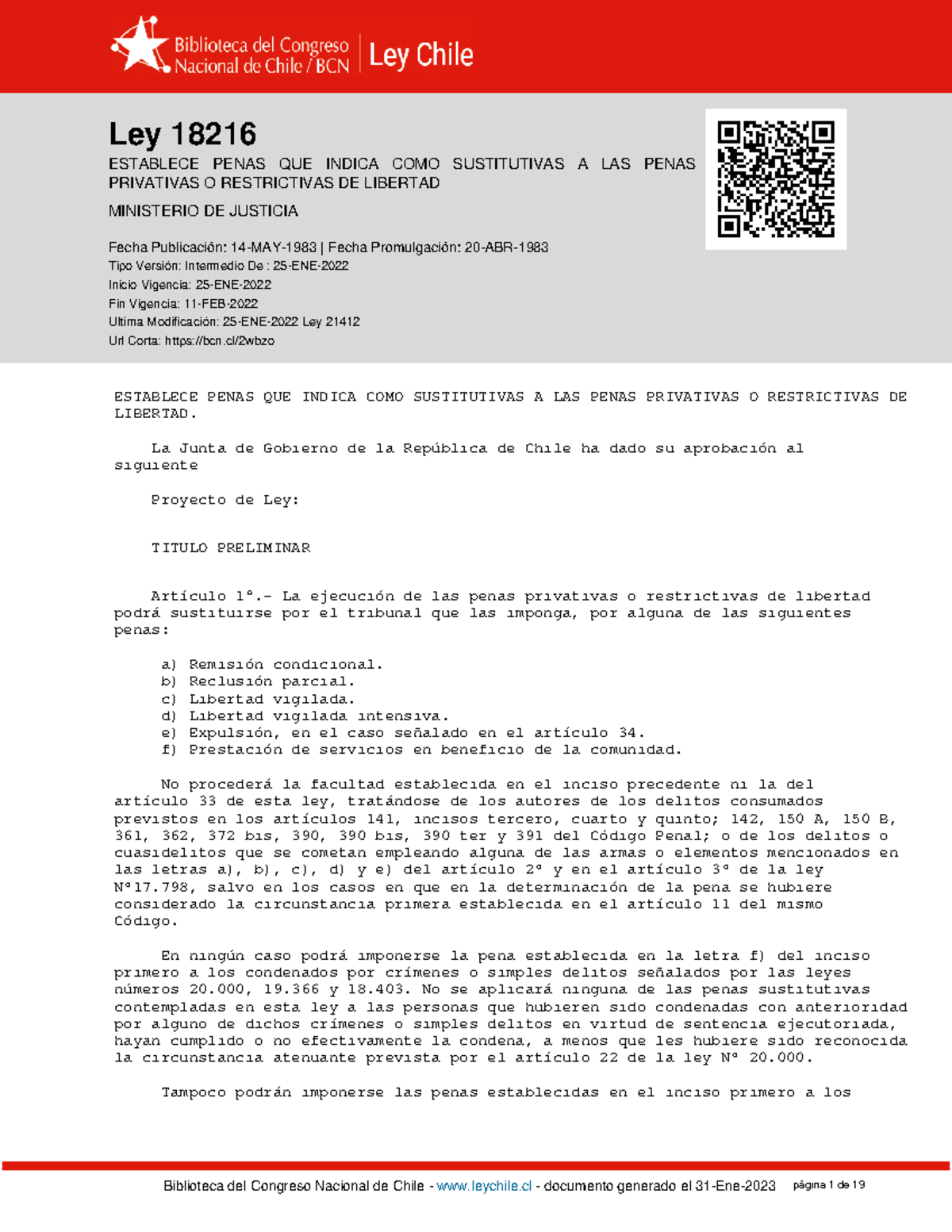 LEY-18216 14-MAY-1983 - Ley 18216 ESTABLECE PENAS QUE INDICA COMO ...