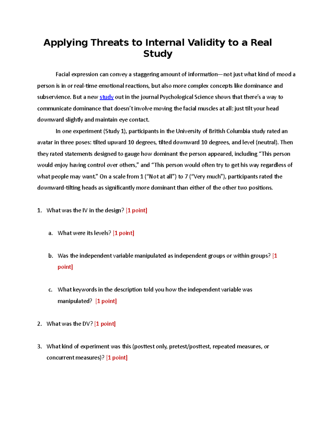 Applying Threats to Internal Validity worksheets - SPT 760 - PennWest ...