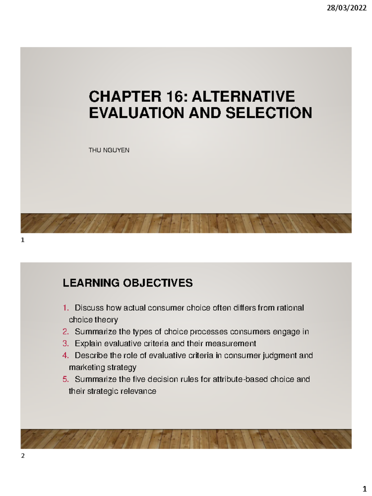 Chap 16 slide of MS Tu - CHAPTER 16: ALTERNATIVE EVALUATION AND SELECTION THU NGUYEN LEARNING ...