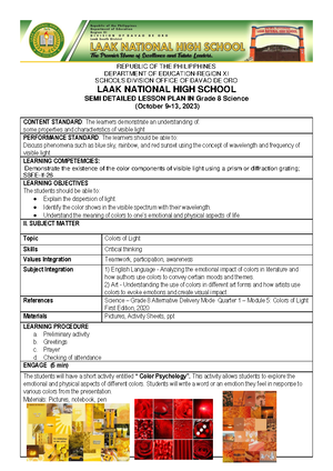 Ellanas Lesson Log - GRADES 1 to 12 DAILY LESSON LOG School: Laak ...