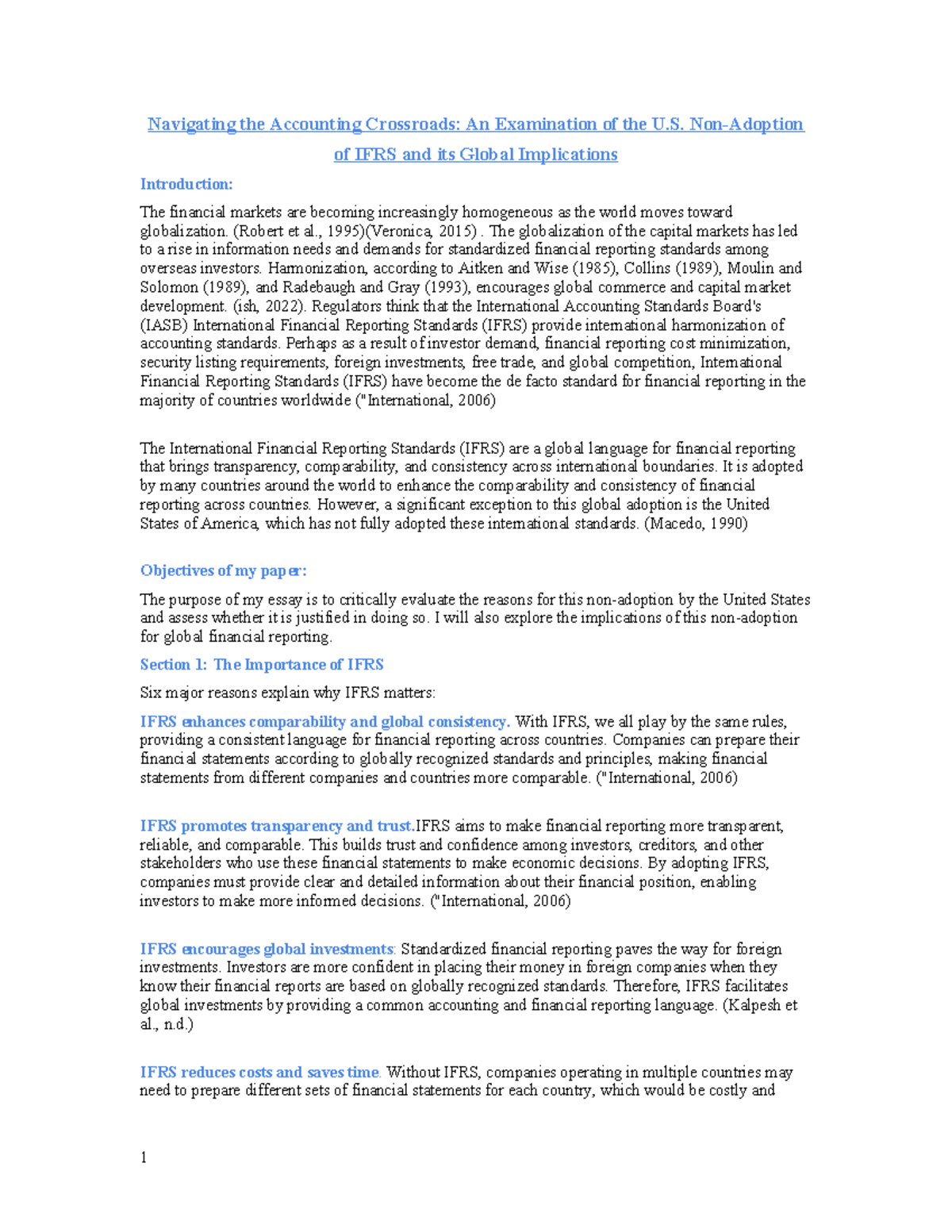 IFRS Revised - Assignments based on our accounting for elective courses ...