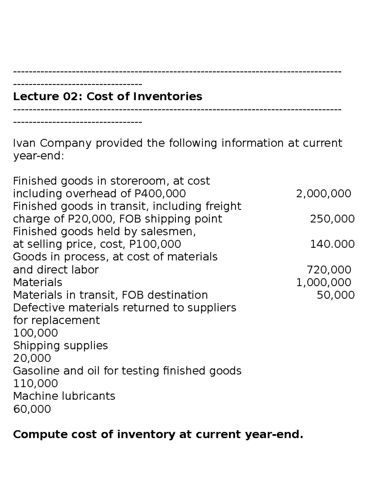 Cost of Inventories - Lecture 02: Cost of Inventories Ivan Company ...