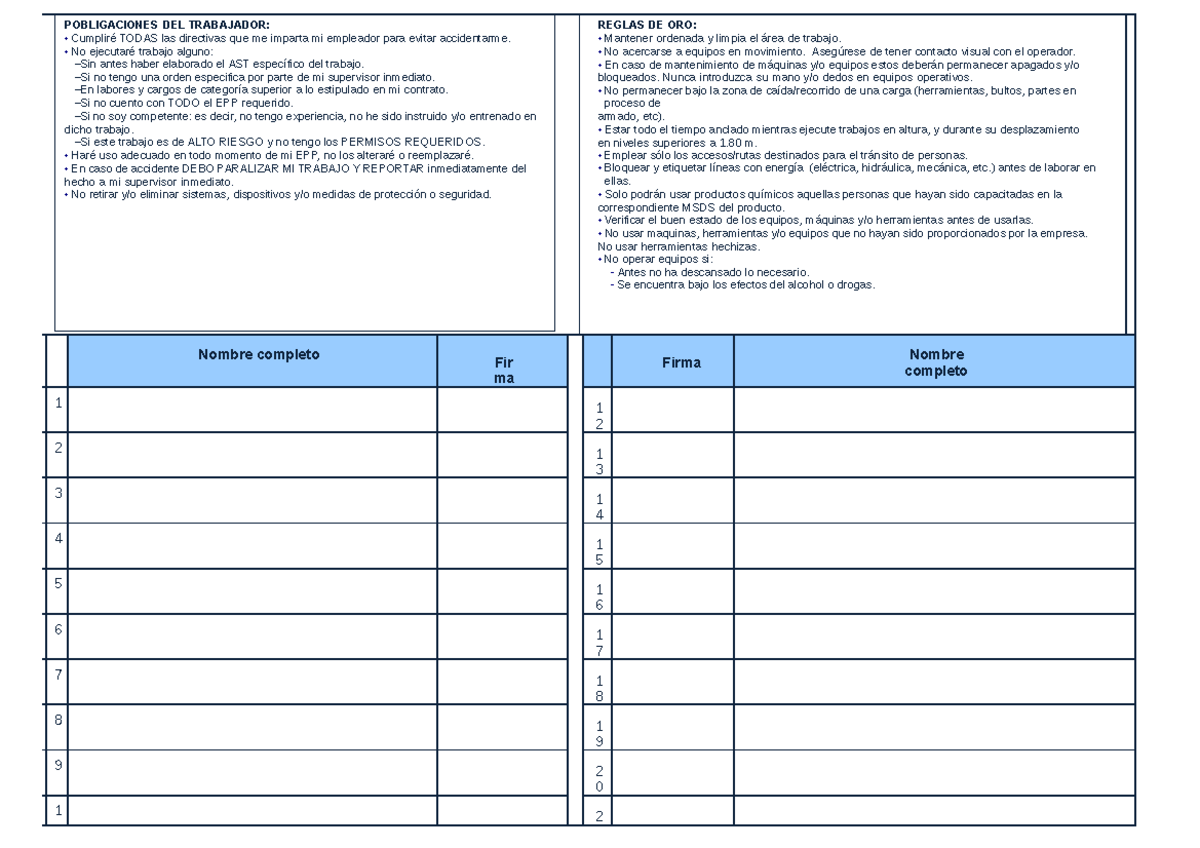 SGS-FT-00-08 ATS 2 - ATS - POBLIGACIONES DEL TRABAJADOR: Cumpliré TODAS ...