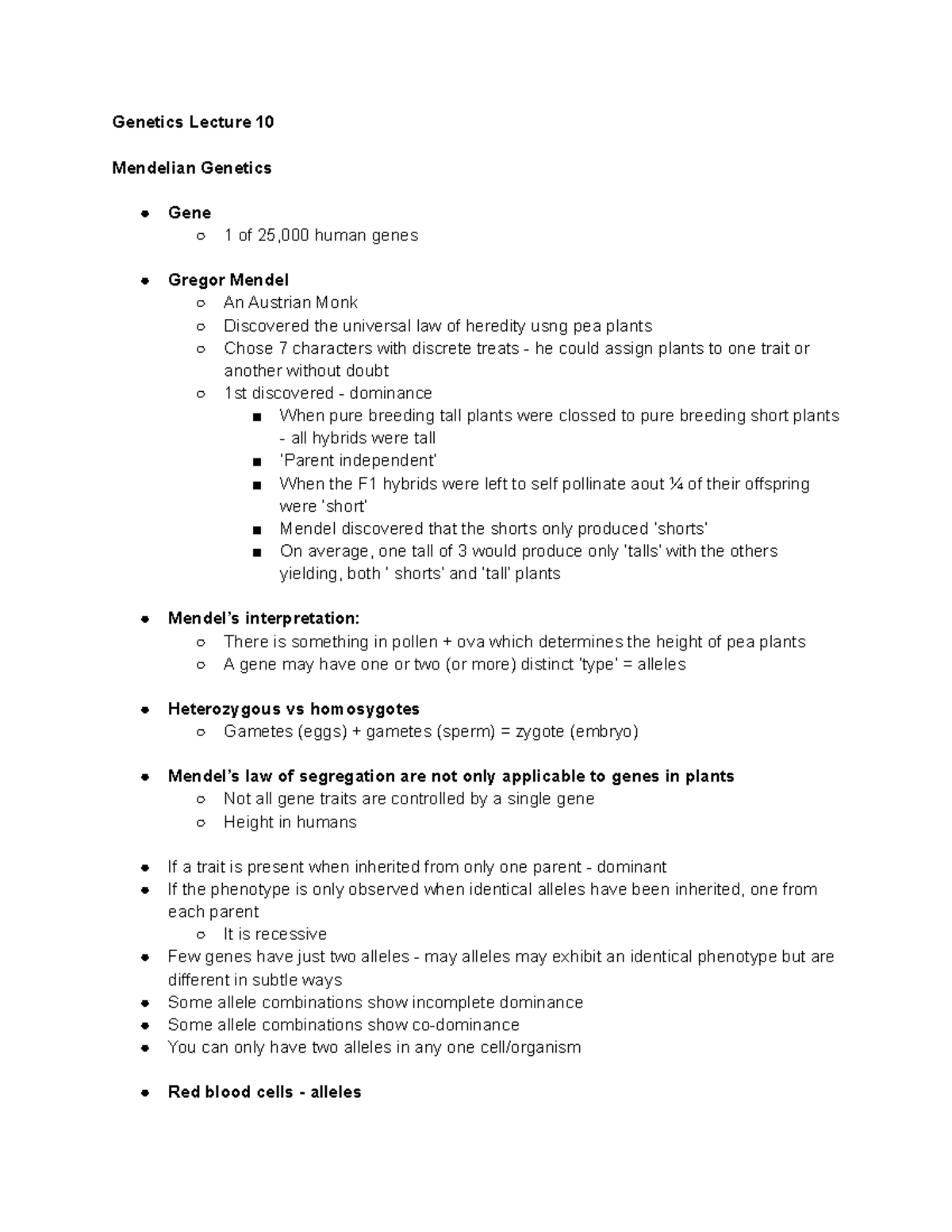 Mendelian Genetics - Genetics Lecture 10 Mendelian Genetics Gene 1 of ...
