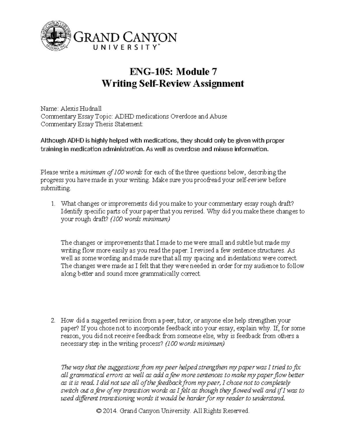 ENG 105 RS Self Review Assignment - ENG-105: Module 7 Writing Self ...