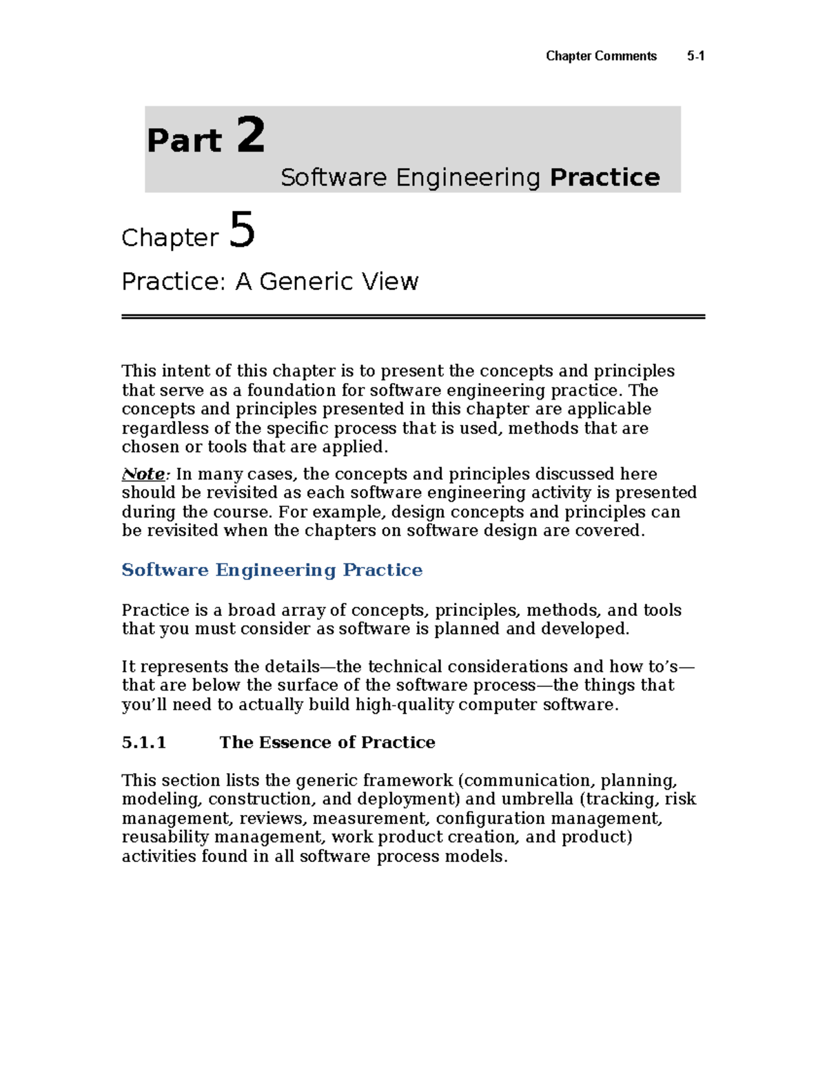 Chapter 5 - Notes - Chapter Comments 5- 1 Part 2 Software Engineering ...