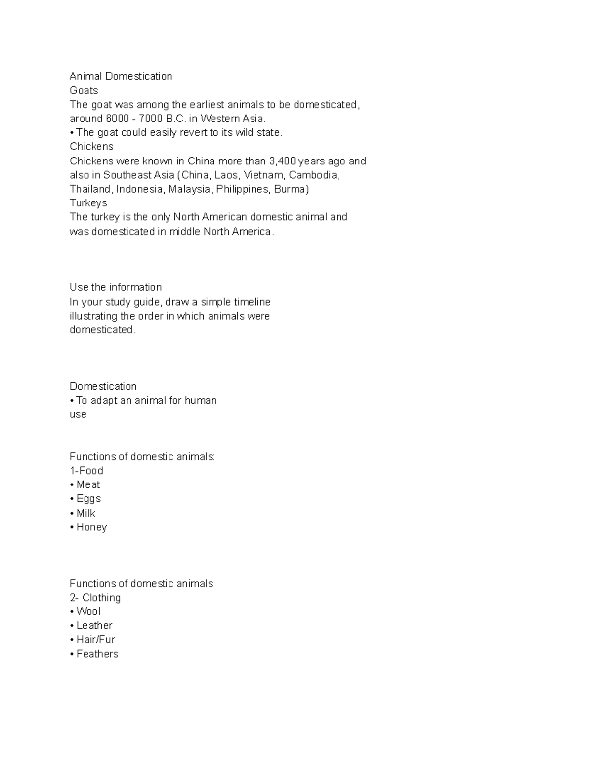Animal science notes 2 - Animal Domestication Goats The goat was among ...