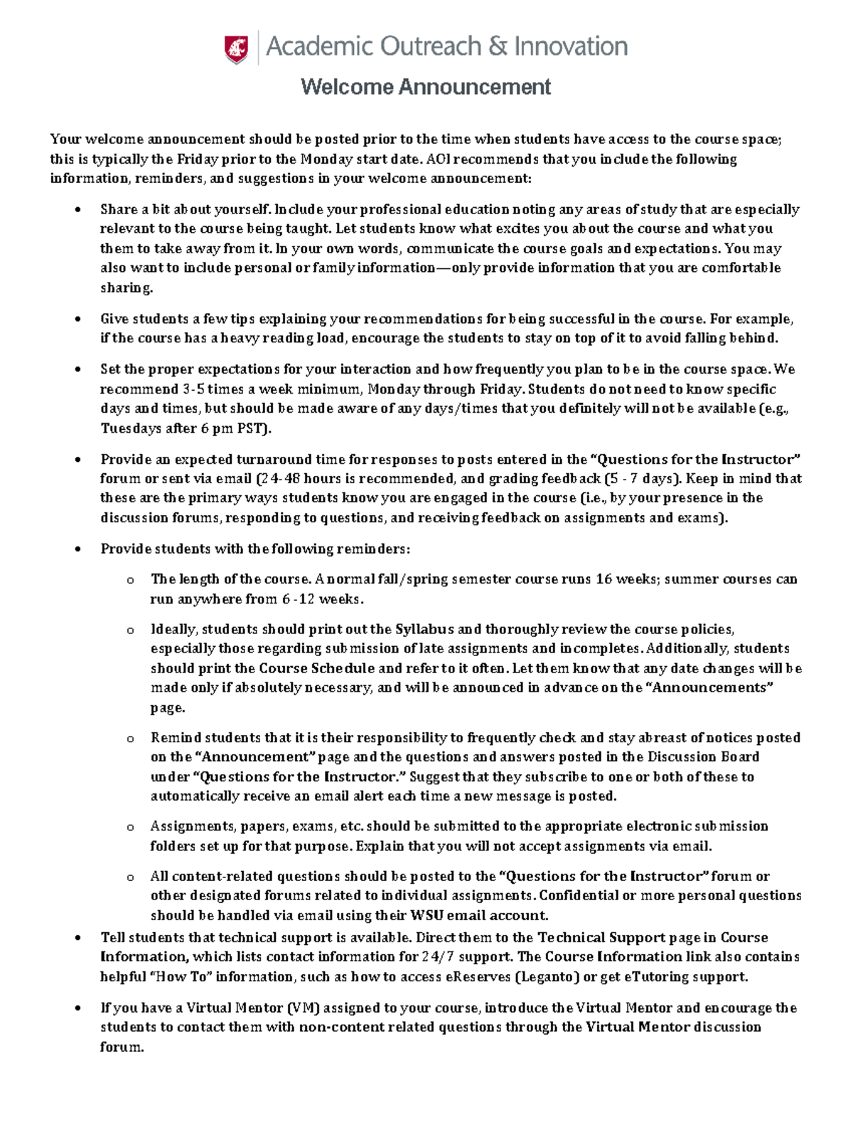 Aoi-welcome-announcement - Welcome Announcement Your welcome ...