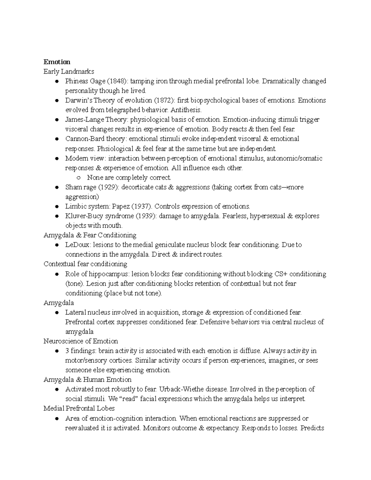 Biopsychology Emotion Notes - Emotion Early Landmarks Phineas Gage ...