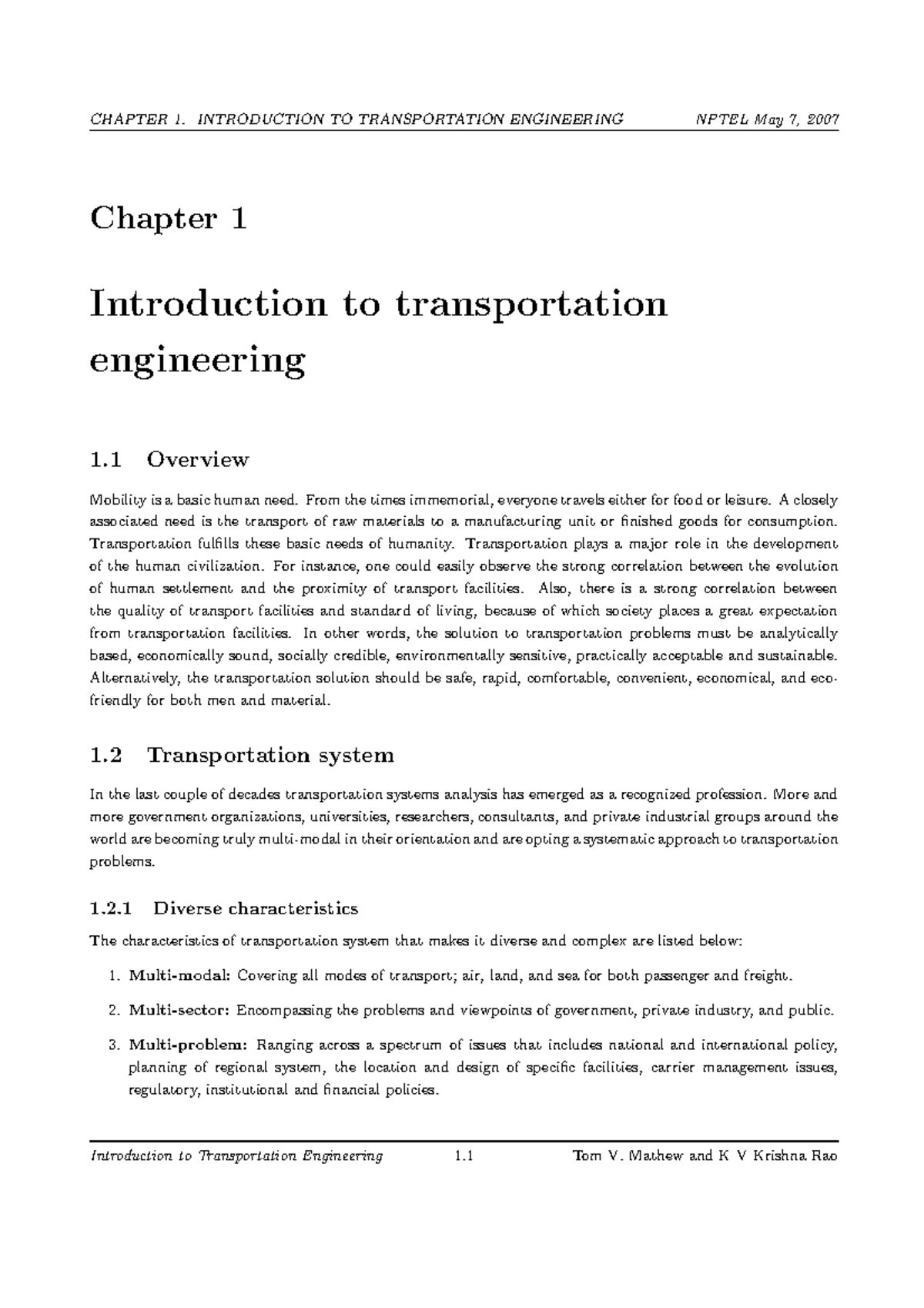 transportation engineering - Chapter 1 Introduction to transportation ...
