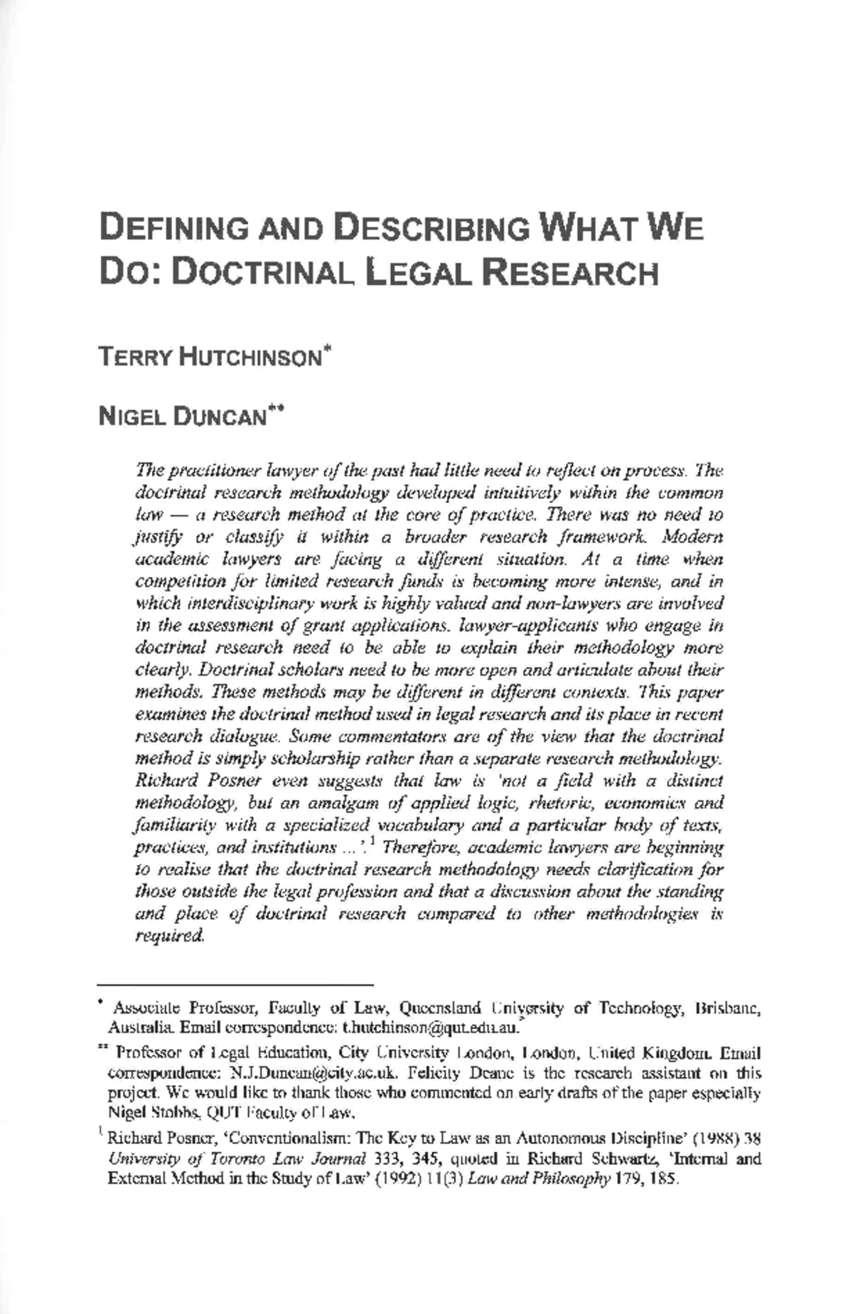 Doctrinal legal theory - DEFINING AND DESCRIBING WHAT WE Do: DOCTRINAL ...