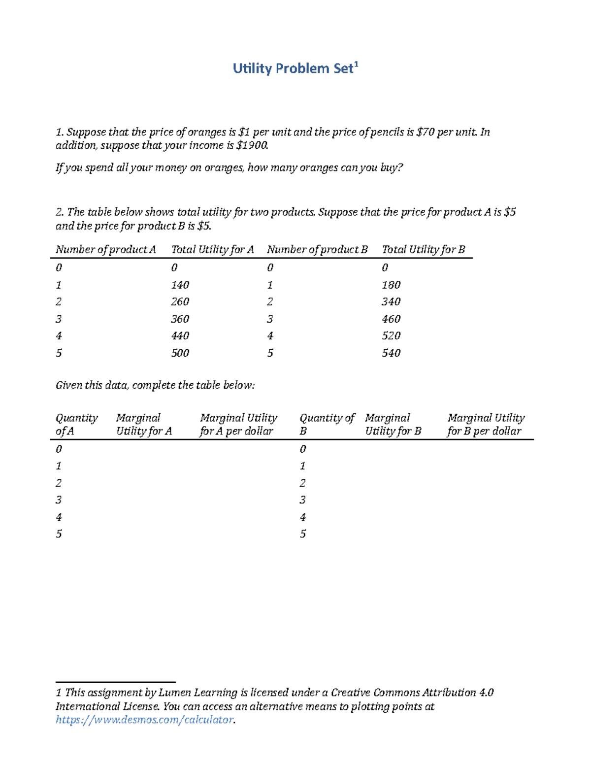 06+Utility - Microeconomics Exercises - Utility Problem Set 1 Suppose ...