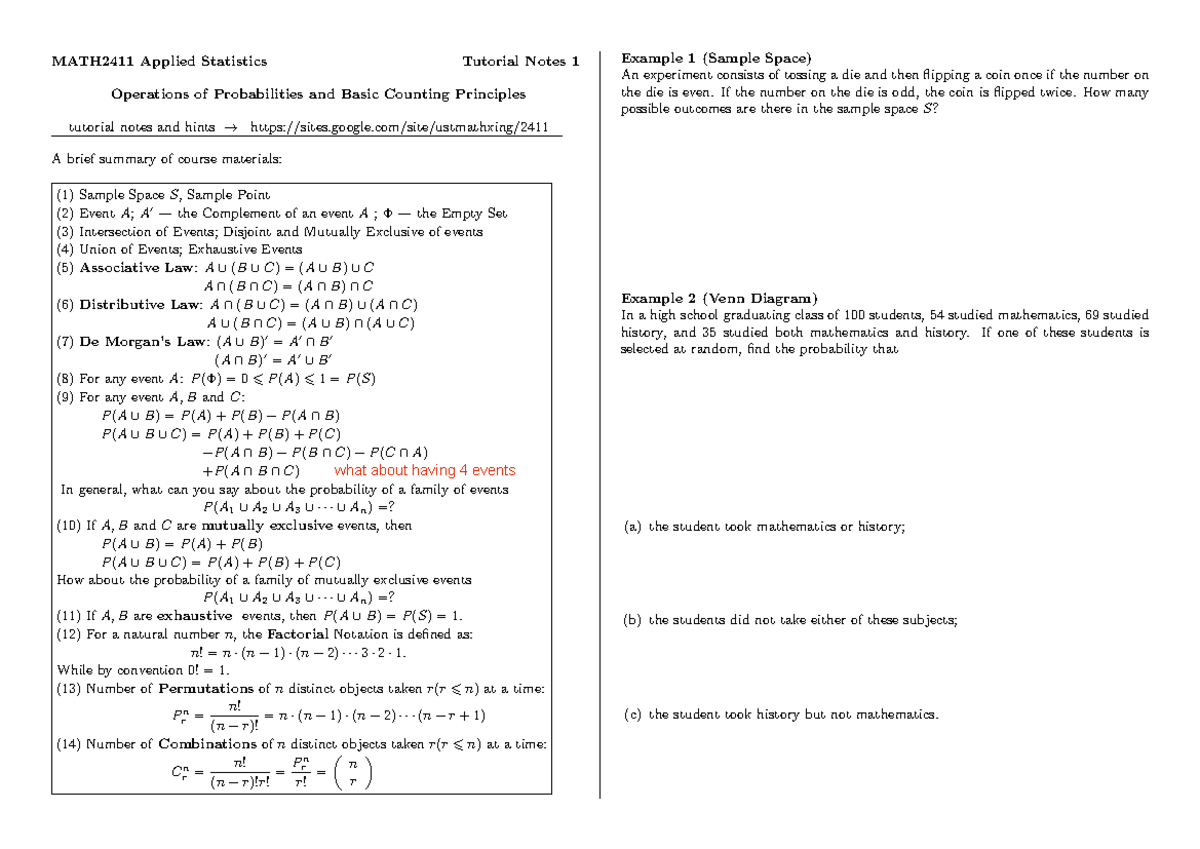 2411 T01 set counting - MATH2411 Applied Statistics Tutorial Notes 1 ...